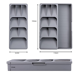 JMSWENJUAN Kitchen Drawer Organizer Tray - Expandable Cutlery Organizer for Flatware Silverware Gadgets