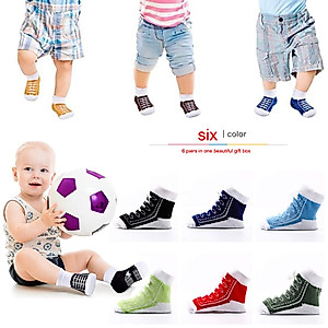 Fly love 6 Pairs Baby Cotton Sneaker Newborn Ankle Sock Toddler Crew Walkers Bootie Infant Slippers Socks