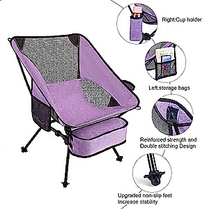 LLCJYYCY Compact Folding Chair Outdoor 2023 Ultralight Camping Chair Portable Backpack Folding Chairs for Outside Beach Lawn Hiking Travel 350 lbs - 2pcs Purple