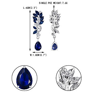 EVER FAITH Women's Austrian Crystal Prom Chandelier Teardrop Marquise Dangle Earrings Blue Silver-Tone