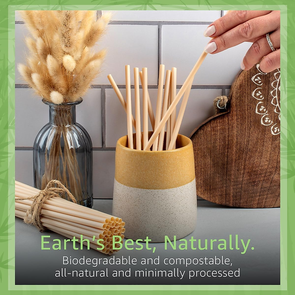 Ibambo 250 Pack Disposable Bamboo Powder Straws - 7.88" Compostable Single Wrapped Drinking Straws | Durable Disposable Straws for Hot & Cold Drinks | Biodegradable Straws for Commercial or Home Use