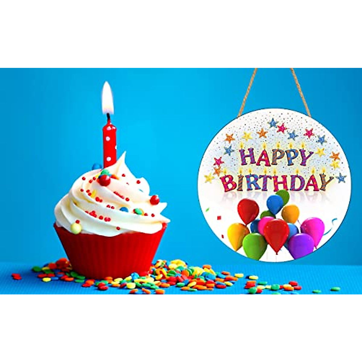 Birthday Designs Decorations, Round Wooden Hanging Signs, Happy Birthday Balloon Shiny Signs, For Party Home Bar Man Cave, Gift For Women Men 12 Inches