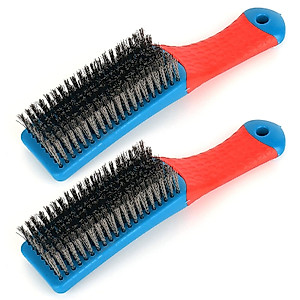 2 Pack Wire Brushes for Cleaning-Heavy Duty Stainless Steel Wire Scratch Brush for Metal Rust Cleaning,Paint Scrubbing with Rubber Covered Handle