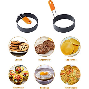 Large Egg Ring 3.5 Inches 4 PCS - Egg Rings for Frying with Oil Brush, Fried Egg Mold Egg Mcmuffins Makers Omelet Pancake Cookie Makers