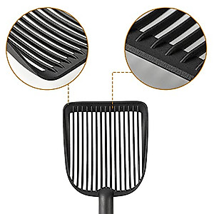 Yangbaga Newest Cat Litter Scoop with Deep Shovel, Non-Stick Coated Metal Litter Scoop with Ash Wood Handle&Hanging Design, More Efficient Litter Sifter with Better Litter Filtration (Dark Brown)