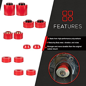Upgraded Red Body Mount Bushing Set Kit Compatible with 1980-1998 Ford F150 F250 F350 2WD 4WD, Heavy Duty Polyurethane Body Cab Mounts Steel Sleeves and Hardware Replacement Kit 58PCS