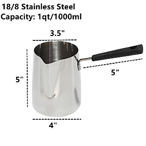 Dicunoy Milk Butter Warmer Pot, 1qt Turkish Coffee Pot, Large Stovetop Melting Boiling Pot with Spout, Cezve Ibrik Briki Greek Arabic Coffee Maker for Chocolate Heating, Camping, 18/8 Stainless Steel