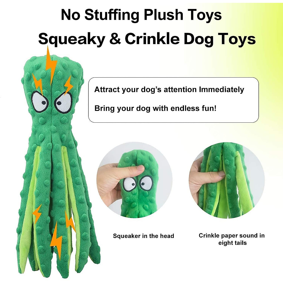 PLEACCOM Dog Squeaky Toys Octopus, No Stuffing Crinkle Plush Dog Toys for Puppy Teething, Durable Interactive Dog Chew Toys for Small to Medium Dogs Training and Reduce Boredom (2 Pack)