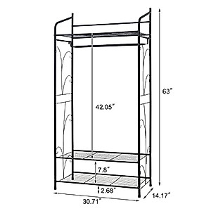 Wisfor Clothes Rack with Shelves Metal Heavy Duty Garment Clothing Rack Stand Free Standing Shelf for Bedroom