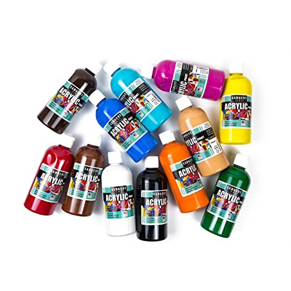 Sargent Art Acrylic Paint, Set of 12 Colors pieces of 16 fl oz bottles, Non-Fading, Rich Vivid Pigments, Brilliant Matte Finish, Fast Dry Formula, Non-Toxic