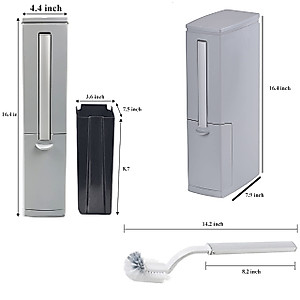 COMODID Slim Bathroom Trash Can with pop-up Lid, 3 in1 Trash can with Brush&Holder,for RV, 5 Liter Garbage Can with Press Top Lid, White Rectangular Modern Waste Can for Bathroom, Grey