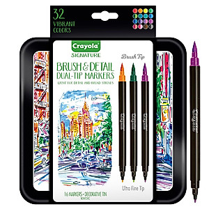 Crayola Brush & Detail Dual Tip Marker Set (32ct), Adult Coloring Markers, Gifts for Teens & Adults