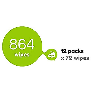 Yugi Baby Green Wipes Unscented Compostable Biodegradable and Organic– Value Pack (12 Packs of 72) 864 for Sensitive Skin