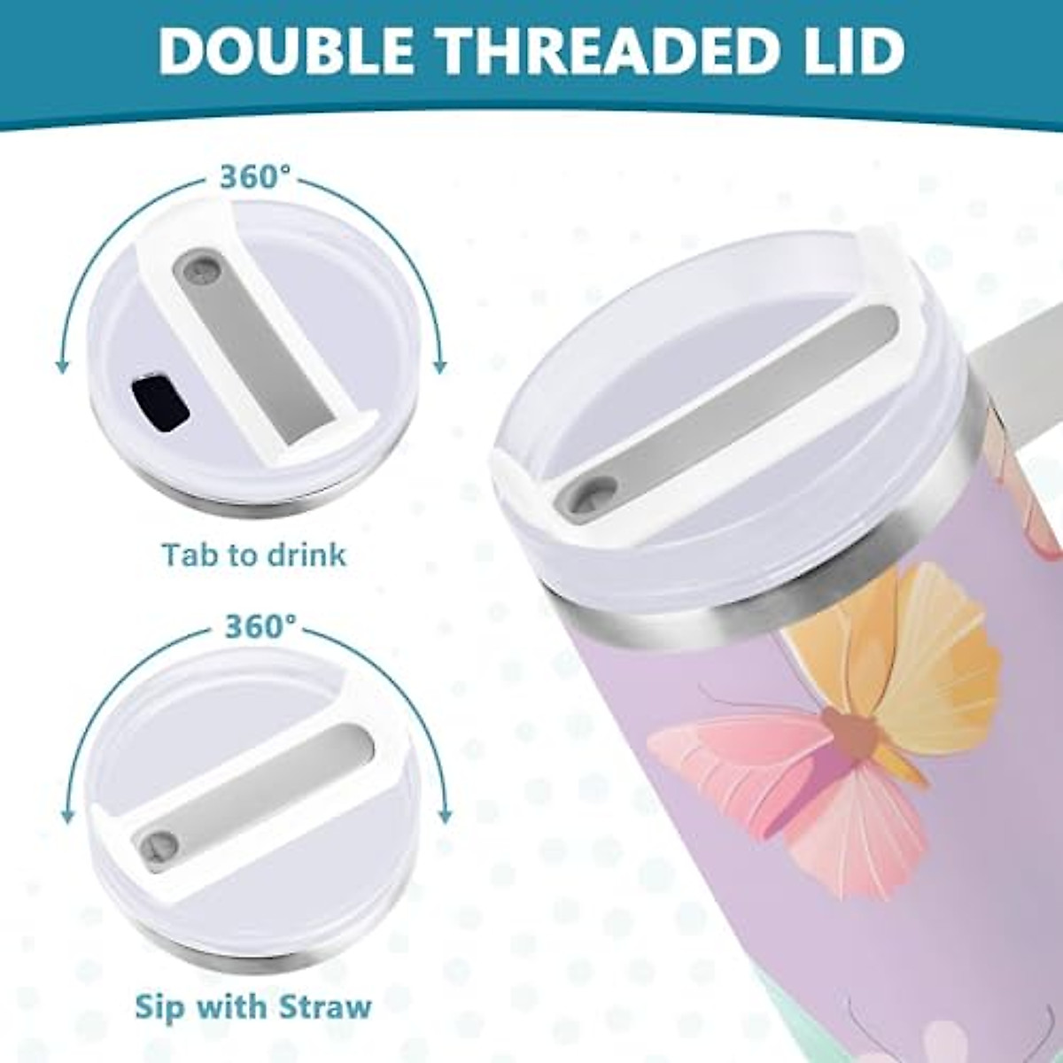 PaChyLuu 30 oz Insulated Tumbler with Handle and Straw Lid, Cute Butterflies Colorful Leak-Proof Stainless Steel Travel Coffee Mug for Car Cup Holder