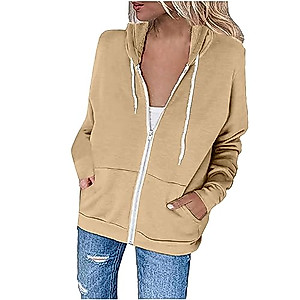 holiday deals Sweatshirt For Women Graphic Fall Jackets For Women Trendy 2023 Teen Girls y2k Clothes Full Zip Up Hoodies Cute Casual Long Sleeve Hoodie Sweatshirt Khaki S