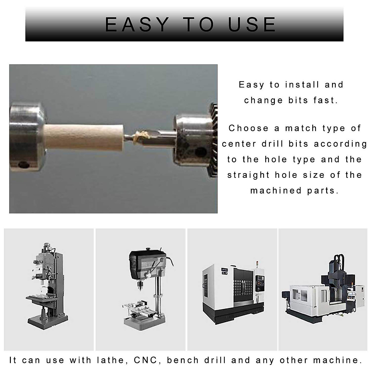 JONMON Center Drill Bit Set - 5Pcs 60 Degree Angle HSS Lathe Mill Center Countersink Tool for Metalworking Wood Metal Alloy