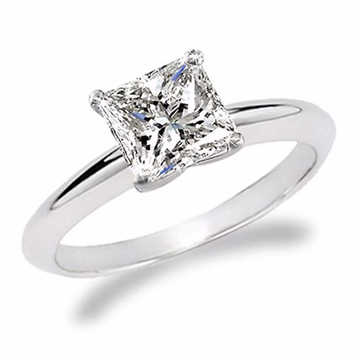 Houston Diamond District - Near 1/2 Carat Princess Cut Diamond Solitaire Engagement Ring 14K White Gold H-I, SI1-SI2, 0.45 c.t.w