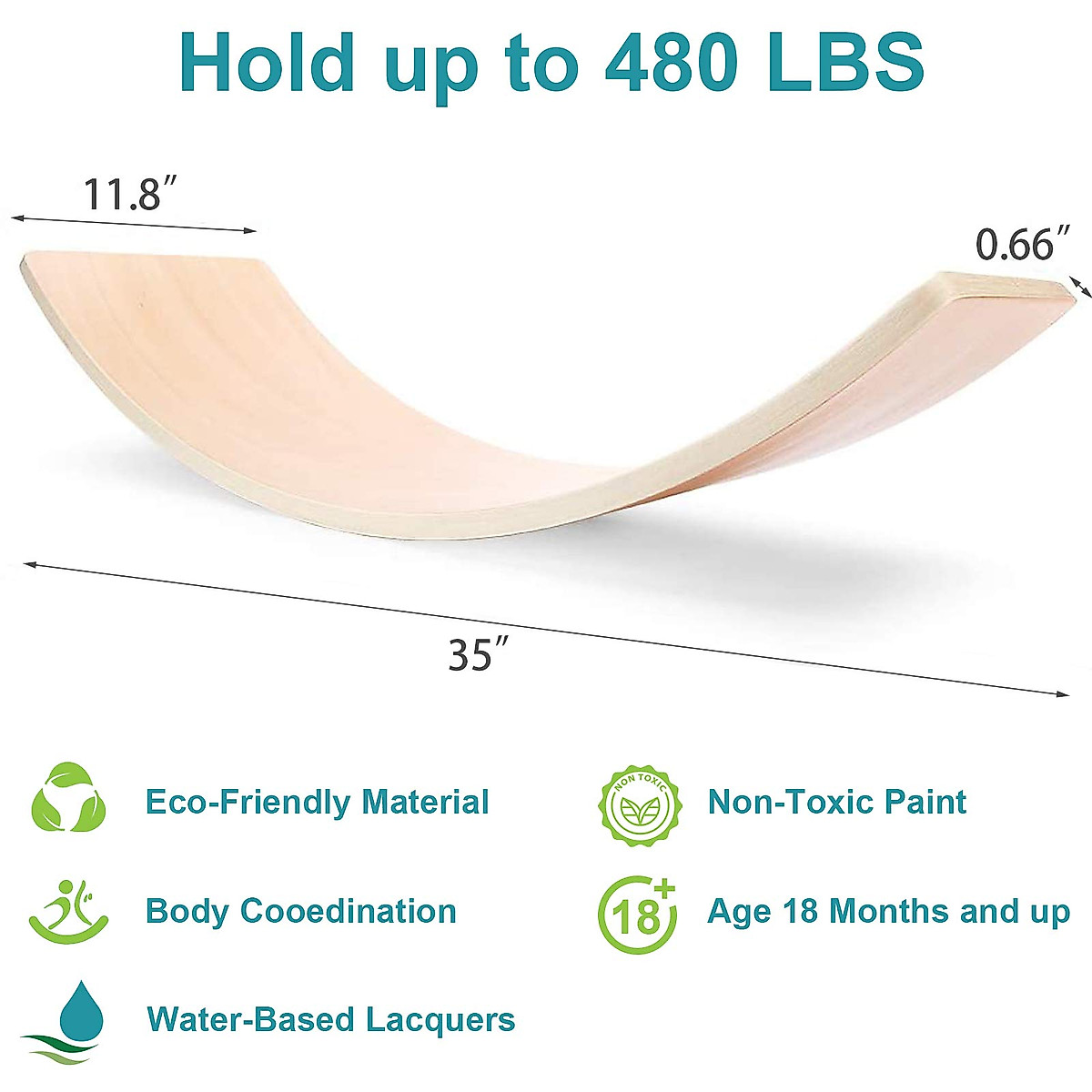 Gentle Monster Wooden Wobble Balance Board, 35 Inch Rocker Board Natural Wood, Kids Toddler Open Ended Learning Toy, Yoga Curvy Board for Classroom & Office Adult