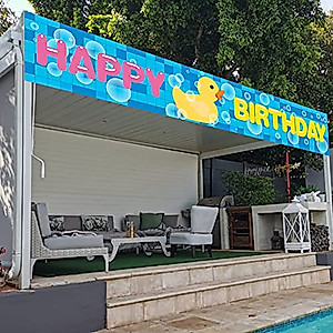 Cute Cartoon Little Yellow Duck Happy Birthday Banner Backdrop Animal Theme Decor Decorations for Yard Sign Gender Reveal Ducky Duck Bday 1st Birthday Party Supplies Background Photo Booth Props Gift