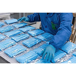 M MAJOR - Q Disposable Face Masks 3 Ply Protection Safety Mask for Dust Air Pollution Personal Protective Mouth Cover for Facial Prevention Earloop Masks Bulk Blue Indoor and Outdoor Use 50pc