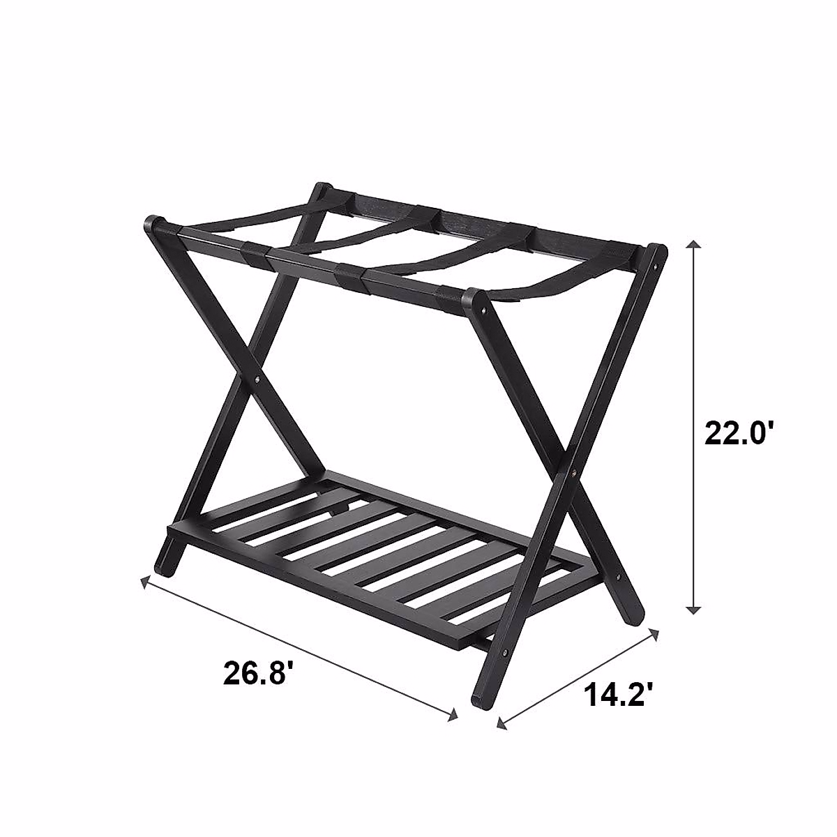 FiveShops Luggage Rack with Shelf, Folding Bamboo Suitcase Luggage Stand, Double Tiers Luggage Holder with Shoe Shelf, Casual Organization Storage Chests for Bedroom, Guest Room, Hotel, Black