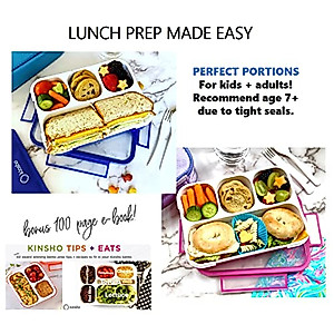 Bento Lunch-Box for Kids and Adults: Leakproof Lunch Boxes with 4 Compartments, Divided Containers for Boys Girls Women Men - School Work Portion Container, Utensils, Blue + Rose Pink Set