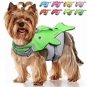 VIVAGLORY Dog Life Vest, New Whale-Shape Sports Style Dog Swimming Jacket Vest with Strong Grab Handle for Emergency Rescue, Bright Green XS