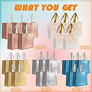25Pcs Large Gift Bags for Present Birthday Party Wedding Reusable Gift Bag Gold Rose Gold Blue Silver Giant Gift Bags Cloth Non-woven Fabric Gift Bags Bulk for Christmas Present Wrapping Big Size 12.59 x 4.72 x 11 Inch