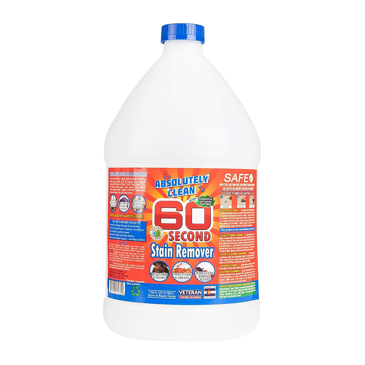 Amazing 60 Second Stain Remover - Commercial Strength - Powerful, Natural Enzymes Remove Food, Grease, Pet Stains & More - Non-Toxic/Eco Friendly - USA Made (128oz Bottle - Save 50%)