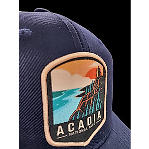 Acadia Trucker Hat with National Park Woven Patch (Navy/White)