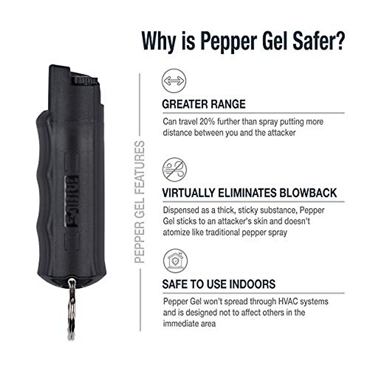 SABRE Campus Safety Pepper Gel for Self Defense with Quick Release Key Ring, Protect Against Multiple Threats with 25 Bursts, Gel is Safer, Locking Safety Top, Ergonomic Finger Grip, 0.54 fl oz