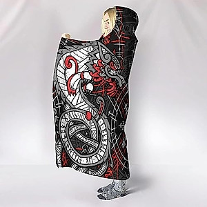 Viking 3D Printing Hooded Blanket Keeps Warm And Soft Vegvisir Viking Dragon Unisex Winter Wearable Hooded Blanket Double Layer Thick Plush Wool Blanket ( Color : Blanket , Size : 80x60in/150x200cm )