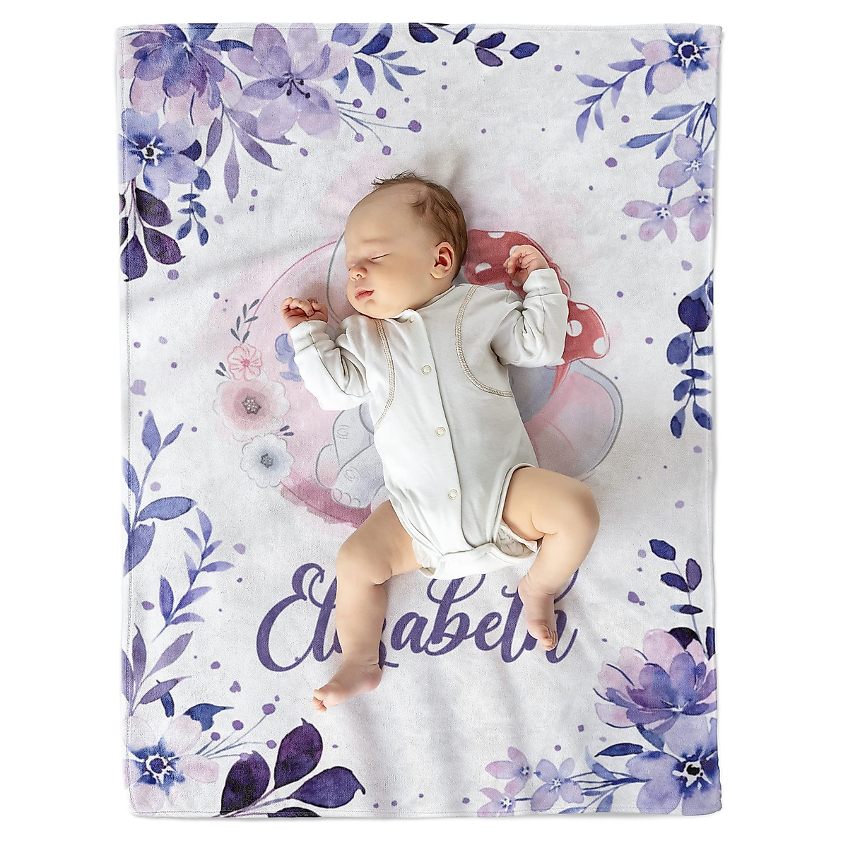 AVIClothes Customized Baby Girl Blanket, Personalized Baby Girl Elephant Blankets - Baby Blanket with Name for Baby Girl, 30 inches x40 inches , Fleece, Swaddle