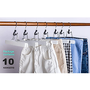 Amber Home 10 Pack White Wooden Pants Hangers, Wood Clamp Hangers with Non Slip Padded Velvet, Jeans/Slacks Hangers Hair Extension Hangers for Skirts, Trousers, Wigs (White, 10)