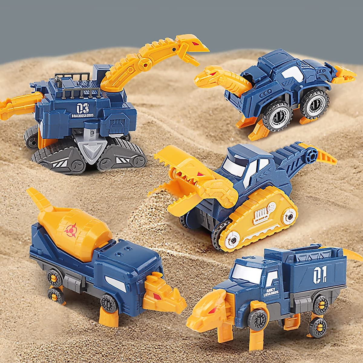 Construction Trucks Toy Dinosaur Vehicles Magnetic Set, 5-in-1 Educational STEM Building Car Kit, Transform to Big Robot, Holiday Birthday Present for Toddler Kid 3 4 5 6 7 Year Old Boys Girls