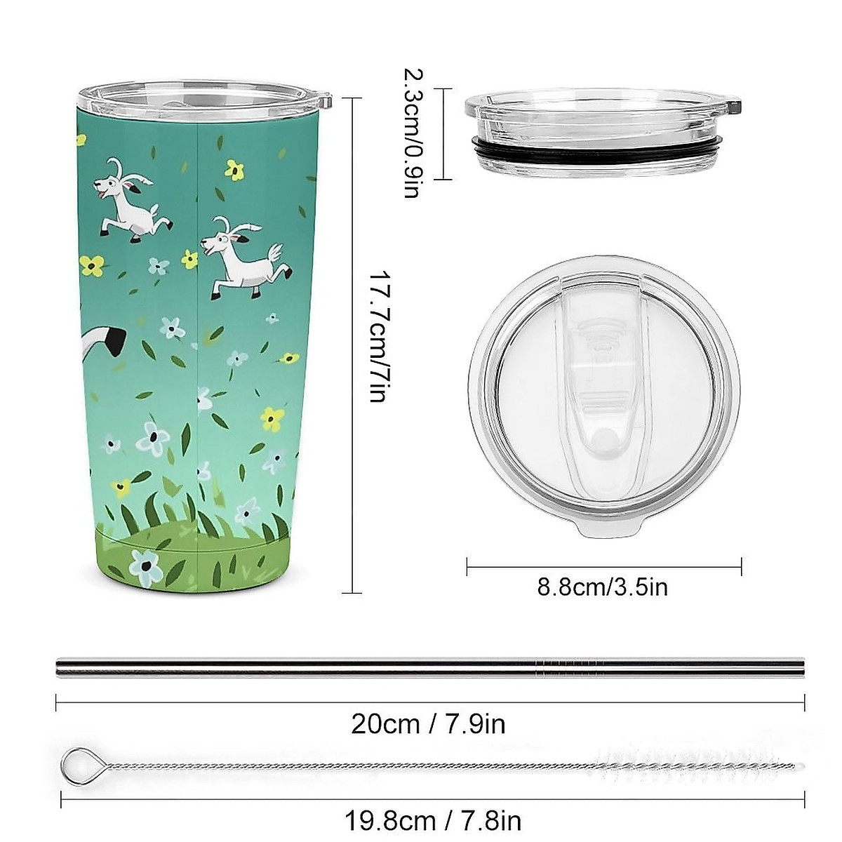 20 Oz Tumbler With Straw Leak Proof Thermos Cup, Goat Frolic Stainless Steel Insulated Travel Coffee Mug Fit for Car Cup Holder