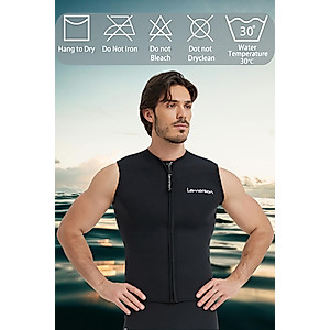 Lemorecn Mens Wetsuits Top Premium Neoprene 3mm Zipper Diving Vest (2095black-L)