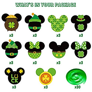 Eartim 30Pcs St.Patrick's Day Mouse Inspired Hanging Swirls Decorations, Green Shamrock Clover Ceiling Foil Swirl Whirl for Irish St Patrick Party Lucky Day Decoration Favor Supplies Home Office Decor