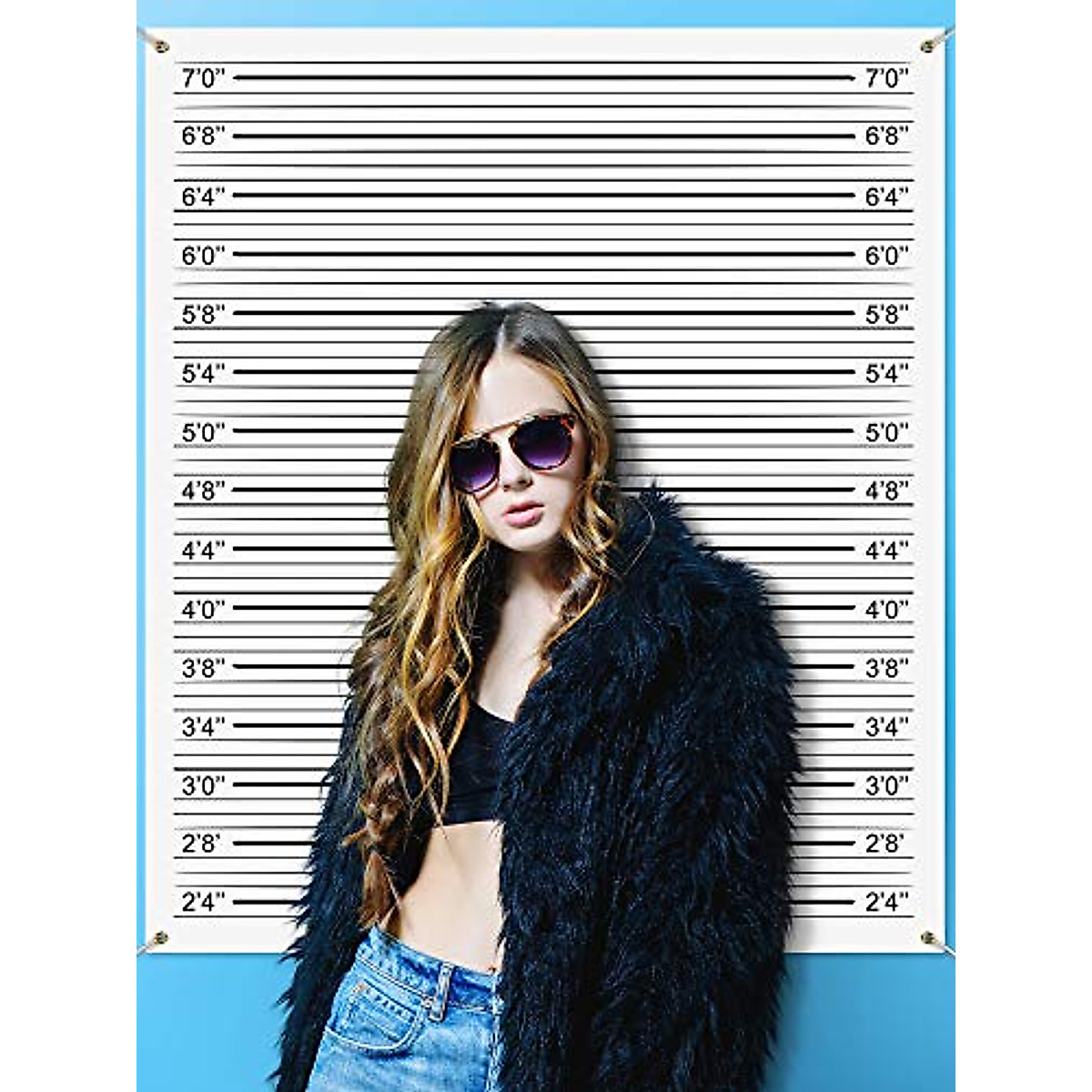 Mugshot Backdrop Photo Booth Banner 4.9 x 4.3 ft, Police Lineup Height Charts Photo Props Background Accurate Measurements Poster for Bachelorette Girls Night Out