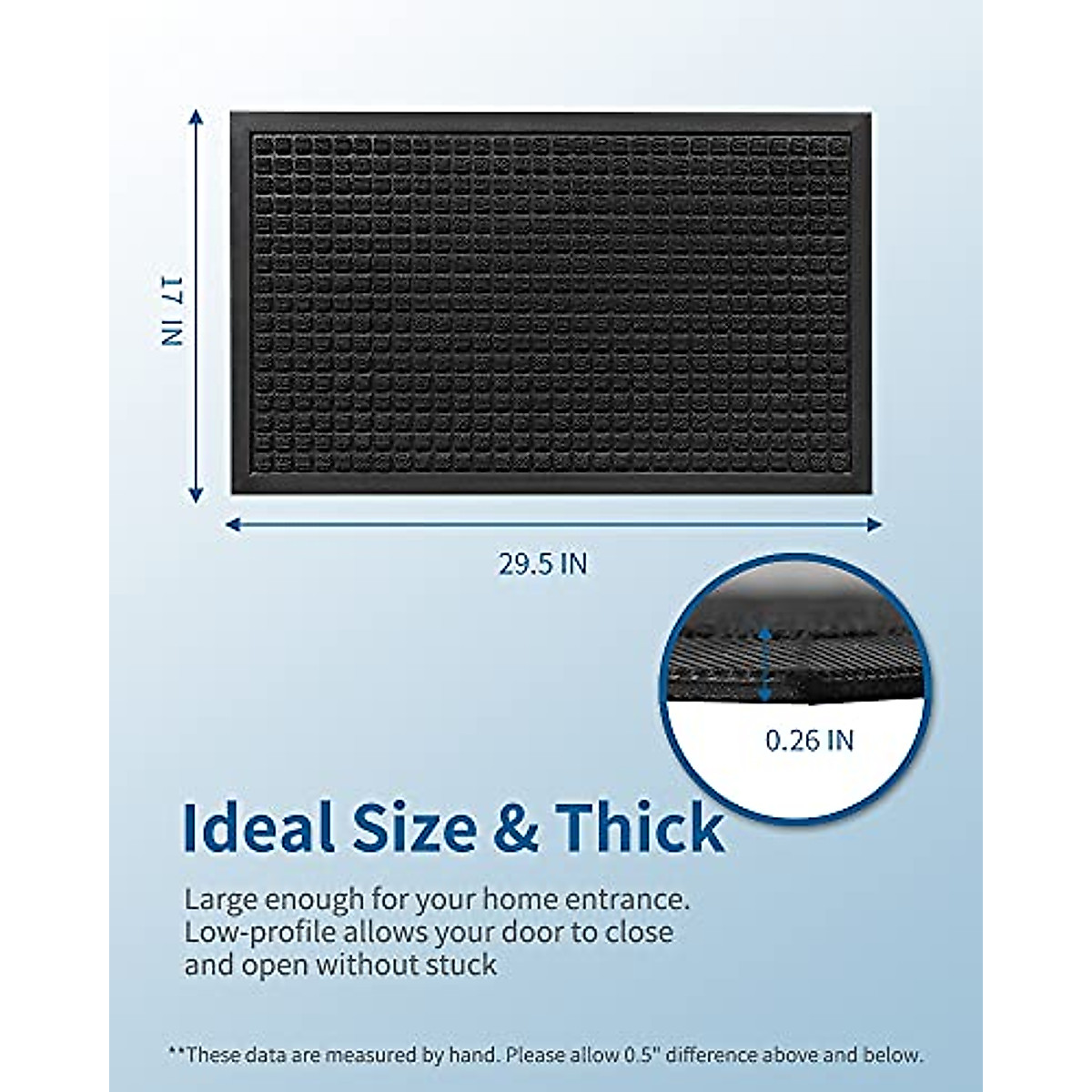 MontVoo-Door Mat Outdoor Indoor Entrance Doormats-Thick Absorbent Rubber Non Slip Outdoor Mat Welcome Shoe Mat Front Door Mats for Outside Inside Entry Entryway Rug-Black 17"x30"