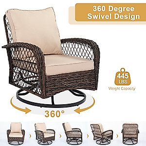 VINGLI 3 Pieces Outdoor Swivel Chairs Set of 2 and Side Table, Wicker Outdoor Rocking Chair Patio Swivel Chairs Outdoor Furniture Set for Porch Deck Backyard