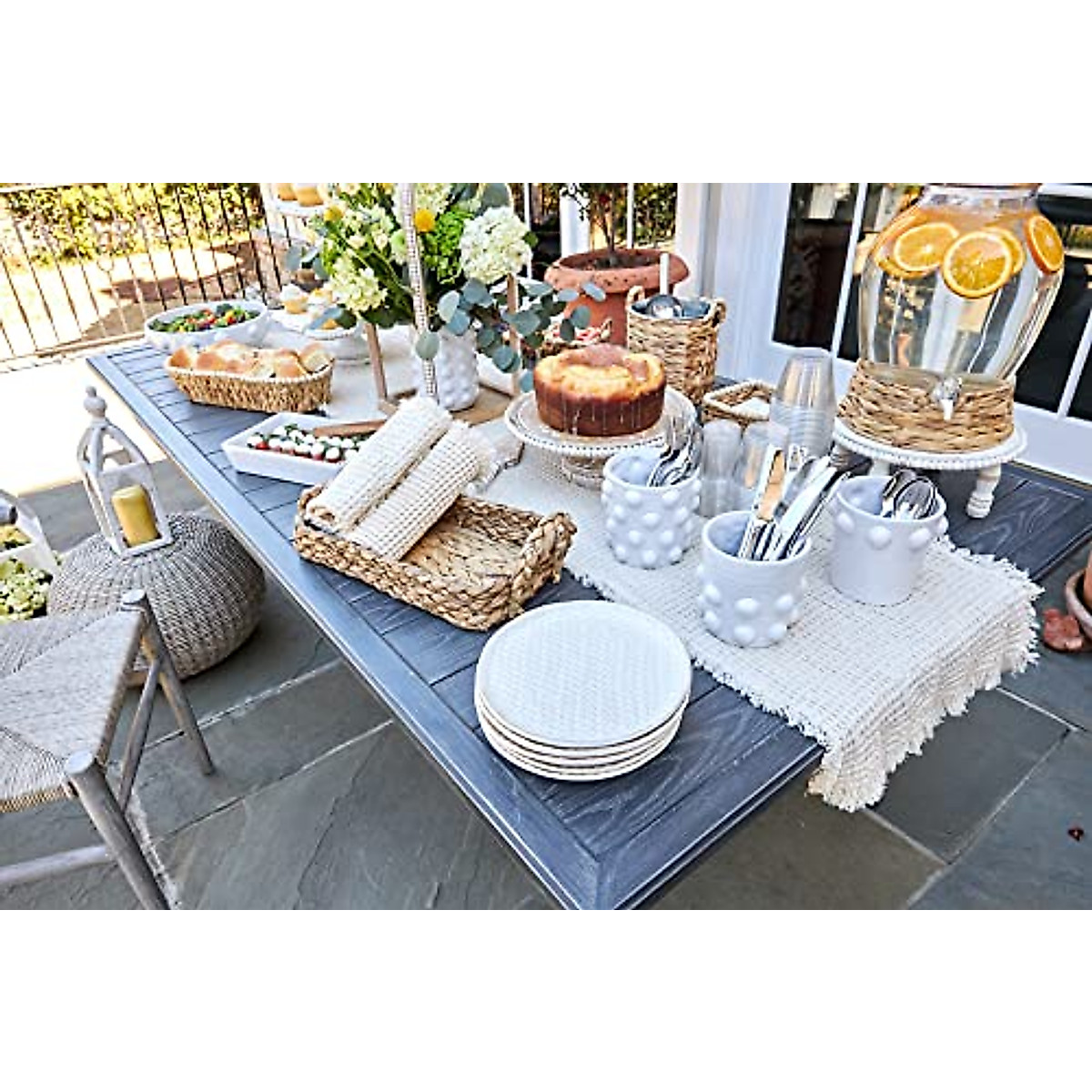 Mud Pie White Beaded Pedestal Trays, small 4" x 10" dia | large 5" x 12" dia