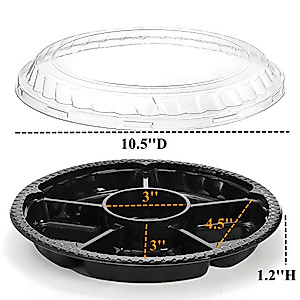 Lyellfe 30 Pack Plastic Appetizer Tray with Lid, Disposable Fruit Veggie Tray with 6 Compartment, 10.5 Inch Heavy Duty Snack Serving Platter Container for Salad, Nut, Olive, Party