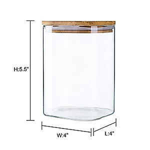 Diamond Star Airtight Glass Jar with Bamboo Wood Lid Kitchen Food Canisters Glass Storage Container for Pantry(Square(4" X 5.7"))