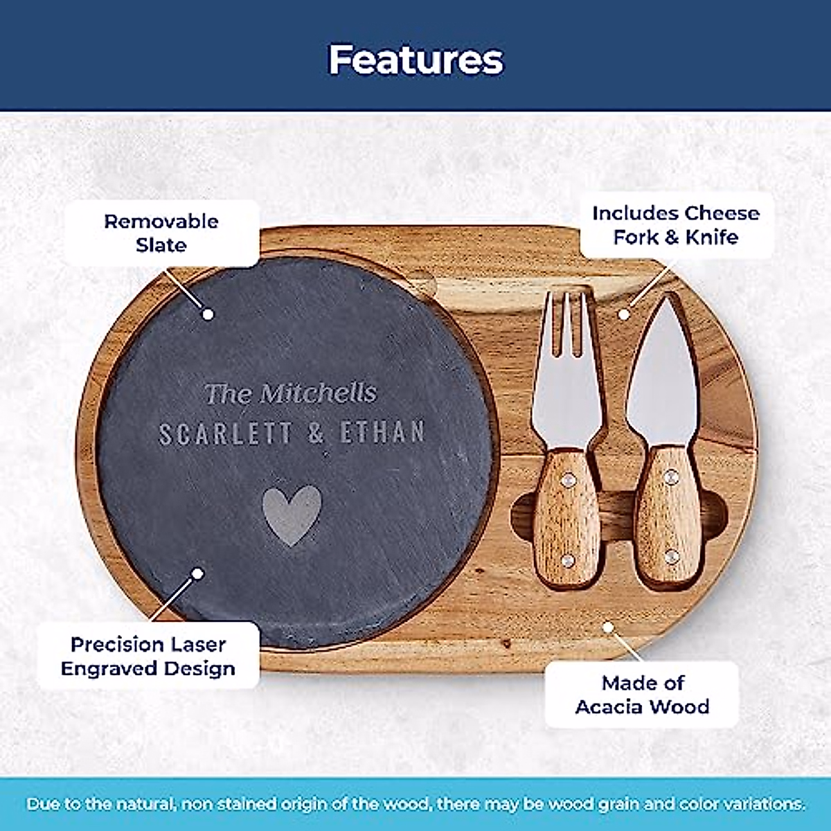 GAM Personalized Engraved Charcuterie Board Set Cutting Board Wedding Gift for Couple - Custom Cheese Cutting Board Wood Engraved 13.75" x 9" Wedding Gift, Closing Gifts for Home Buyers