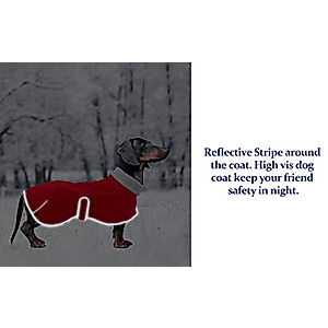 Dachshund Fleece Coats, Perfect for Dachshunds Sausage Weiner Puppy Winter Jacket with Reflective Trim and high Collar, Dog Snowsuit with Adjustable Bands - Red - M