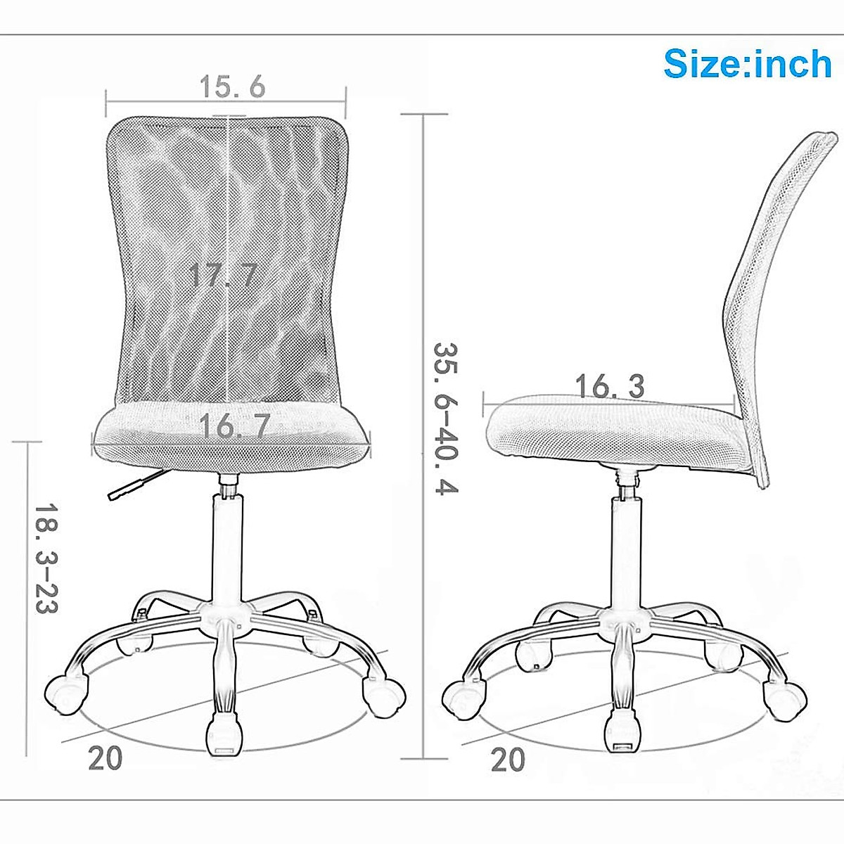 Meet perfect Office Chair, Mid Back Armless Ergonomic Adjustable Rolling Swivel Back Support Executive Desk Chair, Computer Mesh Chair Modern Task Chair with Wheels for Home and Office- Blue