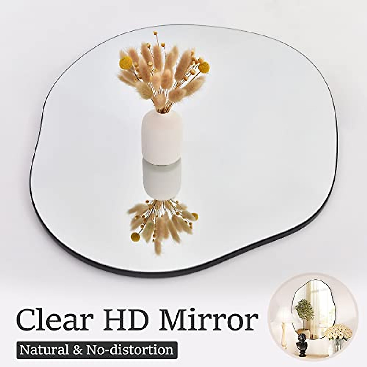 HARRITPURE Irregular Wall Mirror 22"x32" Black Asymmetrical Bathroom Mirror Wood Framed Modern Decorative Vanity Mirrors for Bedroom Living Room Entryway