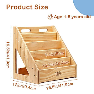 FUNLIO Montessori Bookshelf for Toddlers 1-5 Years, Front-Facing Kids Bookshelf with Handle & Anti-Tilting Device, Premium Pine Baby Bookshelf, Children's Bookcase for Nursery/Classroom, CPC Certified