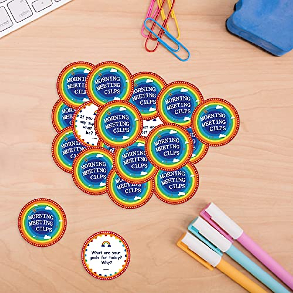 ABCxGOOD 50 Morning Meeting Chips for Student - Conversation Starters for PreK-2nd gr Classroom - Morning Meeting Classroom Set Cards for Question Ideas and Icebreaker Activity